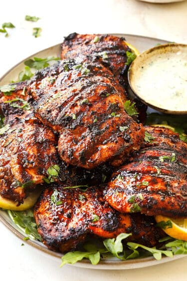 Harissa Chicken (Grill, Oven, or Stovetop) with Cilantro Yogurt Sauce!