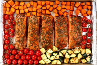 Baked Cilantro Lime Salmon with Roasted Veggies! (+Video)