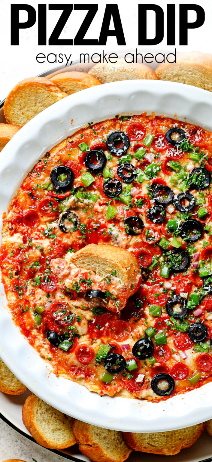 Cheesy Pizza Dip with ANY TOPPINGS! (Make Ahead Friendly!)