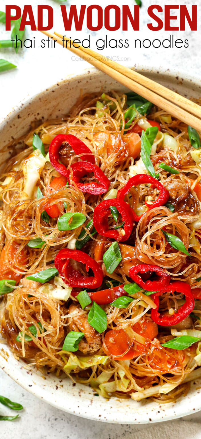 Pad Woon Sen (Thai Glass Noodle Stir Fry) - Carlsbad Cravings